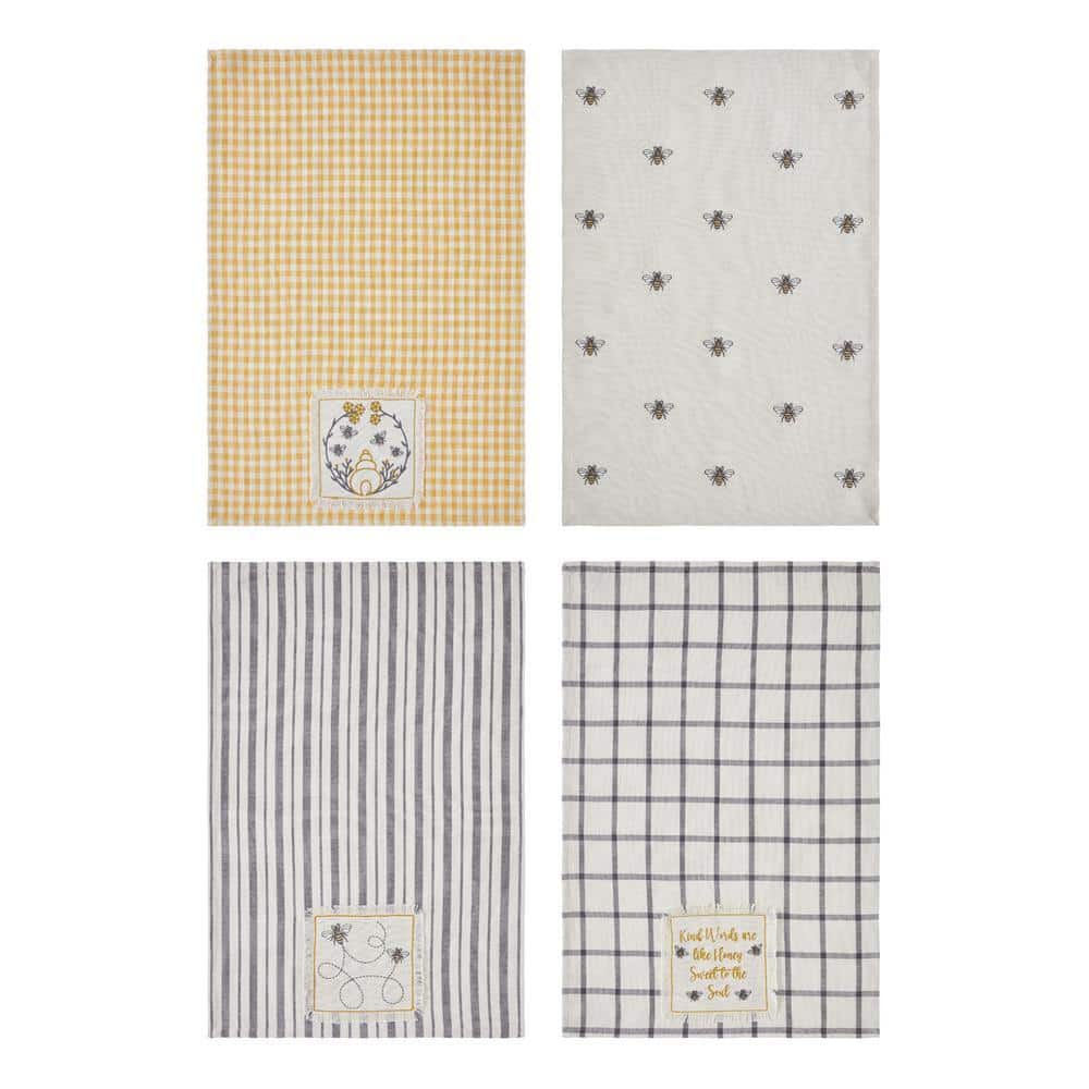 VHC BRANDS Yellow Creme Gray Nature Embroidered Bee Cotton Linen Blend ...