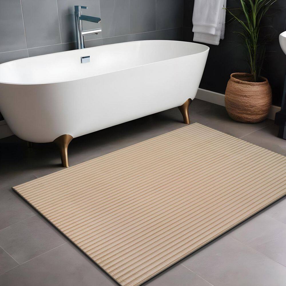 Beverly Rug UltraPlush Touch 2 ft. x 3 ft. Beige Non-Slip Rubber Back ...