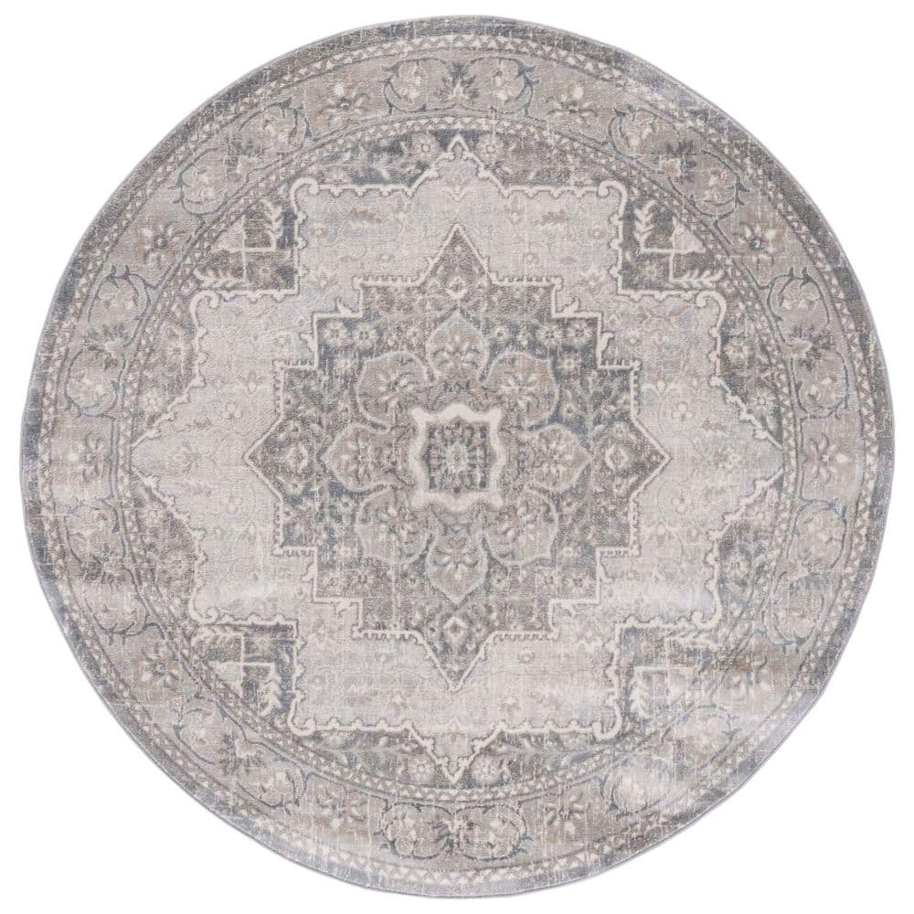 SAFAVIEH Brentwood 7 ft. x 7 ft. Gray/Light Gray Ornate Medallion Round ...