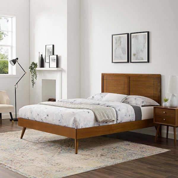 MODWAY Marlee Brown Wood Frame Queen Platform Bed with Splayed Legs MOD ...