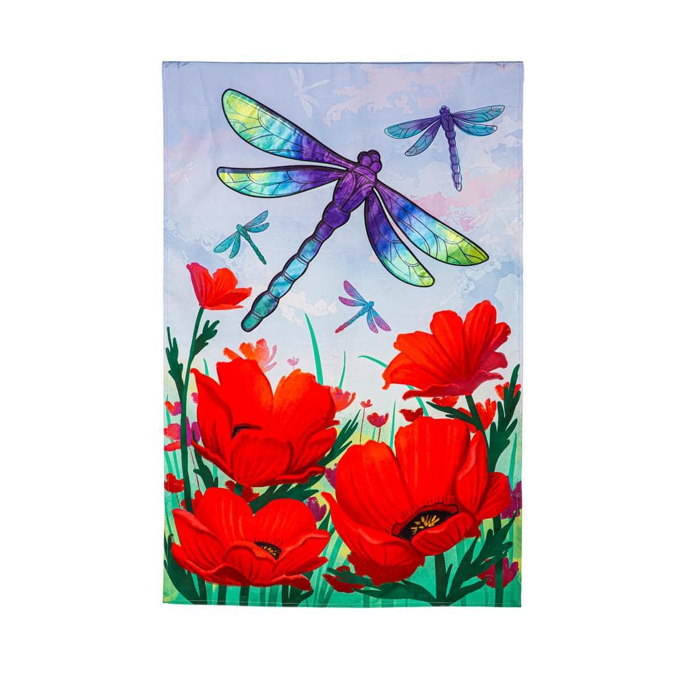 Evergreen Enterprises 2-1/3 ft. x 3-2/3 ft. Dragonfly and Poppy Linen ...