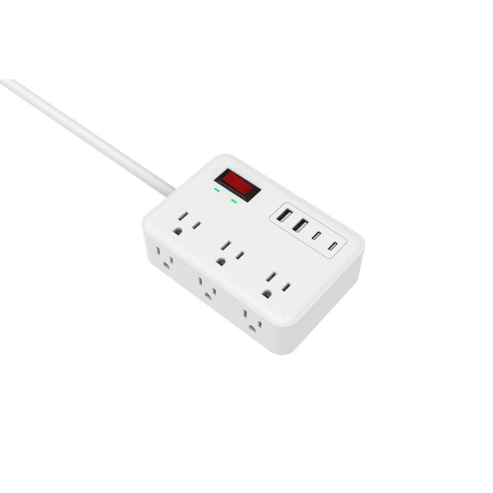 Commercial Electric 8 ft. 6-Outlet Surge Protector with 2 USB-A and 2 ...