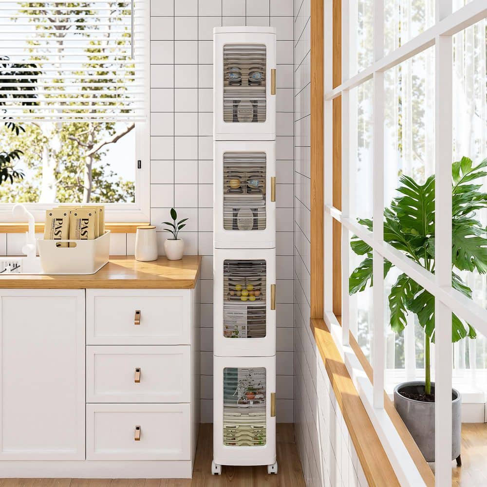 VECELO 4-Tier Slim Tall Storage Cabinet White 65.4 in. Accent Cabinet ...