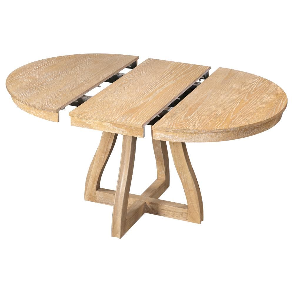Natural Solid Wood Round Extendable Dining Table for 4-6, 16" Middle ...