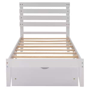 URTR 76 in. W White Twin Bed Frame, Wood Twin Platform Bed Frame with ...