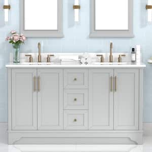 Glacier Bay Eastwood 61 in. Double Sink Dark Walnut Bath Vanity with ...