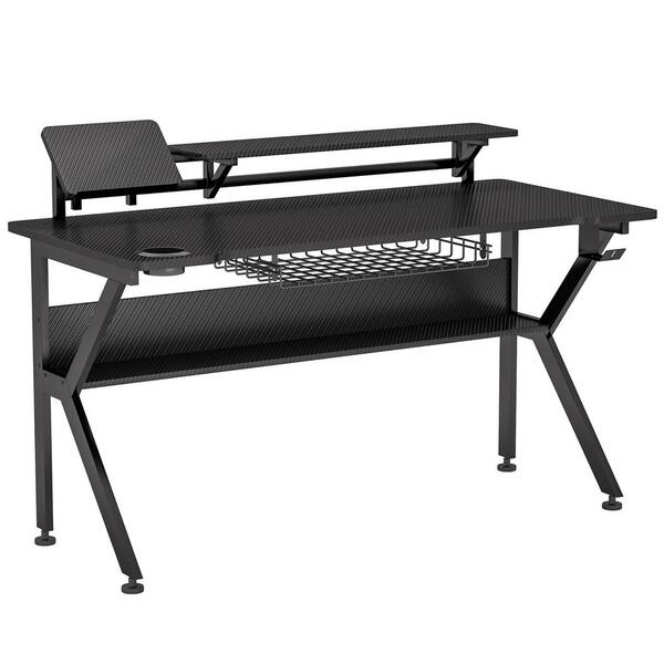 BYBLIGHT Havrvin 48 in. Retangular Black MDF Gaming Desk with Monitor ...