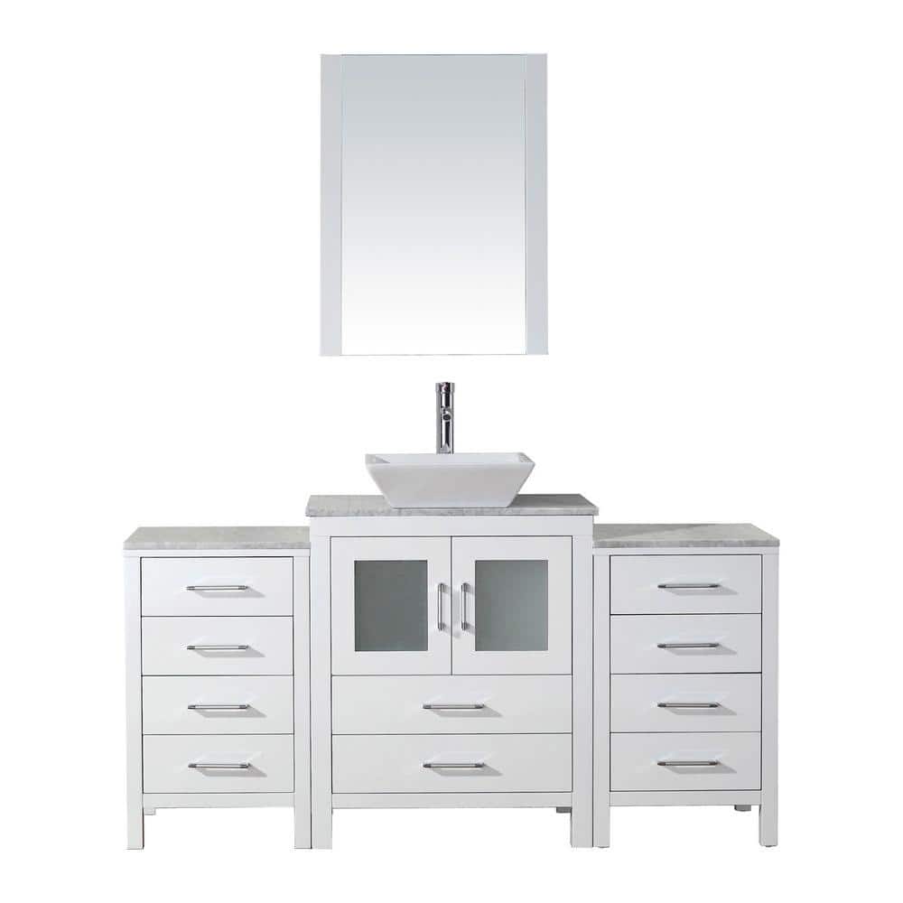 Virtu USA Dior 65 in. W Bath Vanity in White with Marble Vanity Top in ...