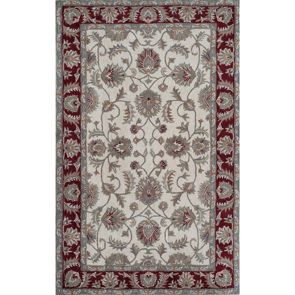 Rugs America New Dynasty Ivory Burgundy Beige Area Rug - 9 ft. x 12 ft ...