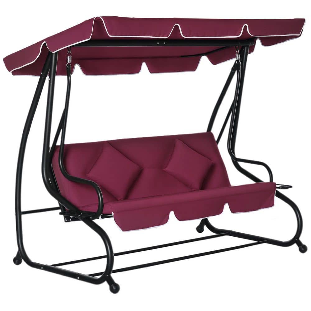 3-Seat Metal Patio Swing Bench Swing Glider with Adjustable Canopy ...