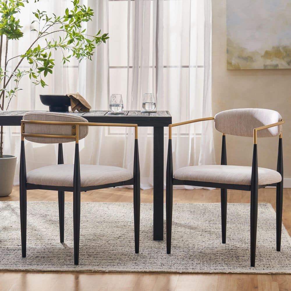 Harper & Bright Designs Open Back Gold and Black and Beige Polyester ...
