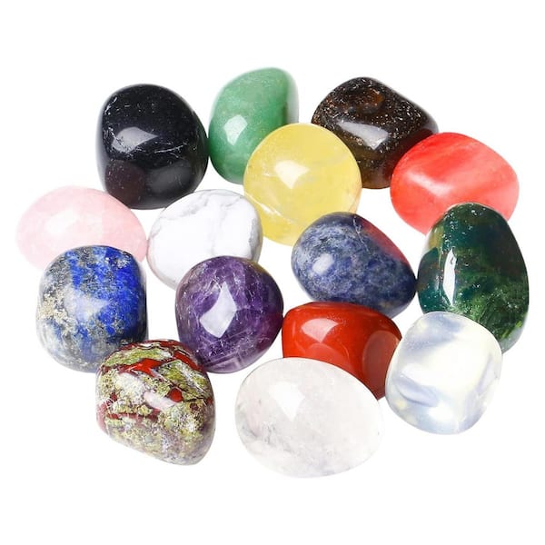 .N/A 15 Piece Natural Polished Quartz Crystal Set Multicolor Tumbled ...