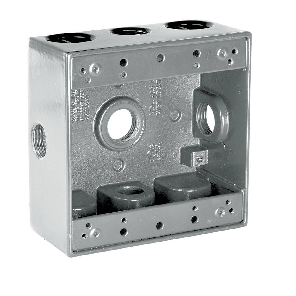 Halex 1/2 in. Aluminum Gray 2-Gang 5-Hole Weatherproof Outlet Box with ...