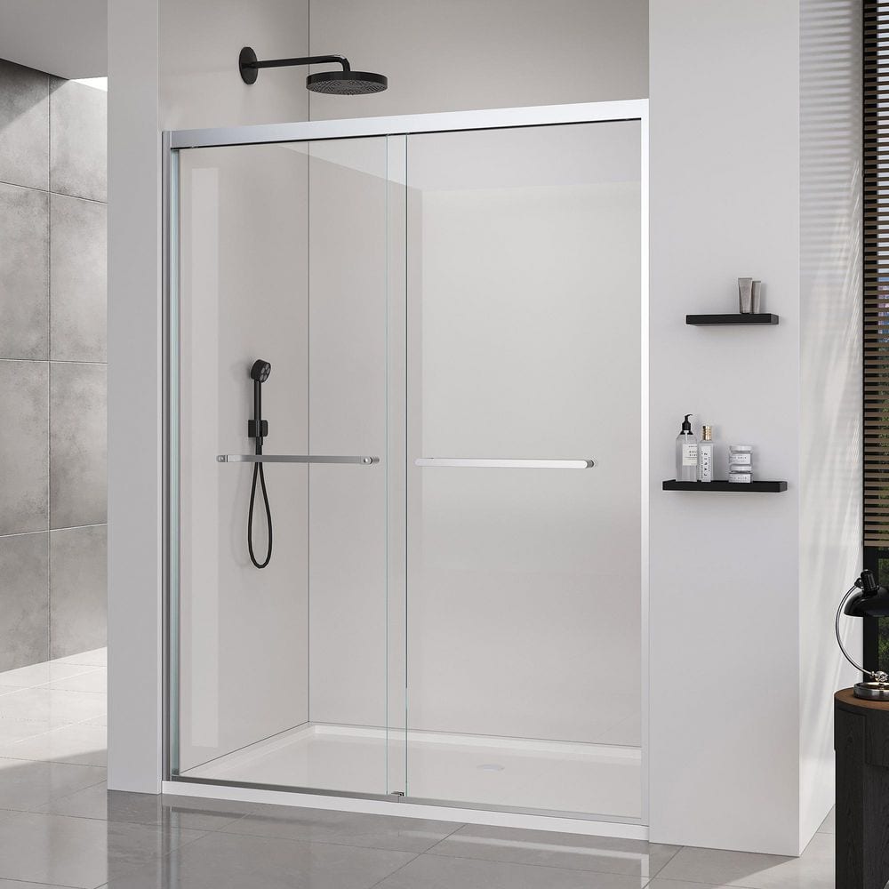 Afhocomp 56-60 in. W x 72 in. H Sliding Framed Shower Door in Brushed ...