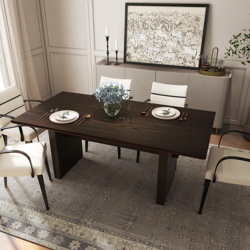 Boyel Living 70.86 in. W Black Wood Double Pedestal Dining Table Seats ...