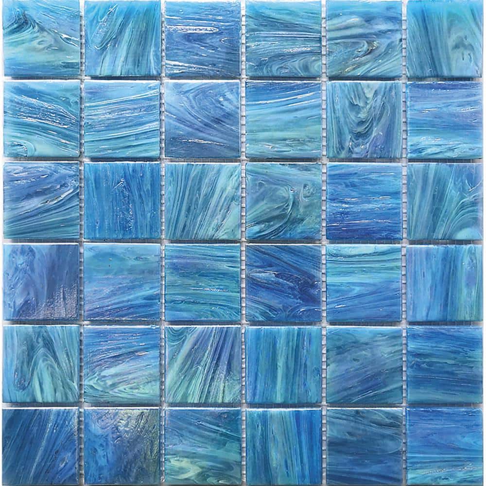 Apollo Tile Celestial 12 in. x 12 in. Glossy Denim Blue Glass Mosaic ...