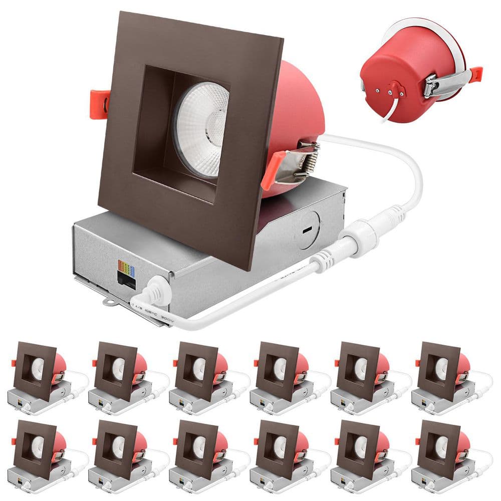 LUXRITE 4 in. Square Integrated LED Recessed Light J-Box 5CCT 2 Hour ...