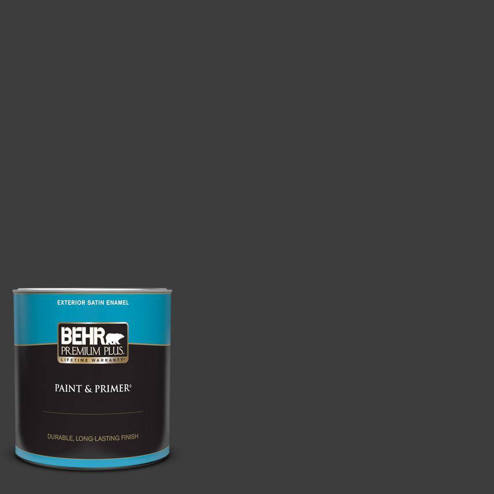 BEHR PREMIUM PLUS 1 qt. #PPF-59 Raven Black Satin Enamel Exterior Paint ...