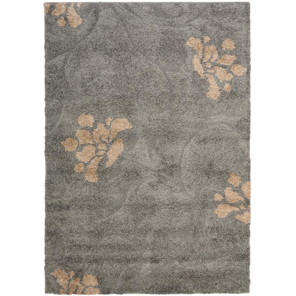 SAFAVIEH Florida Shag Gray/Beige 4 ft. x 6 ft. Floral Area Rug SG464 ...