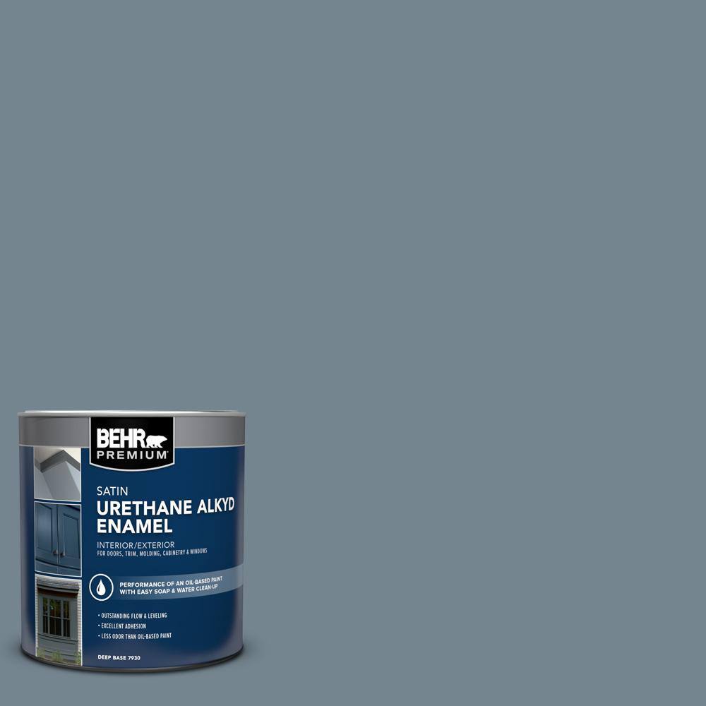 BEHR PREMIUM 1 qt. #N480-5 Adirondack Blue Urethane Alkyd Satin Enamel ...