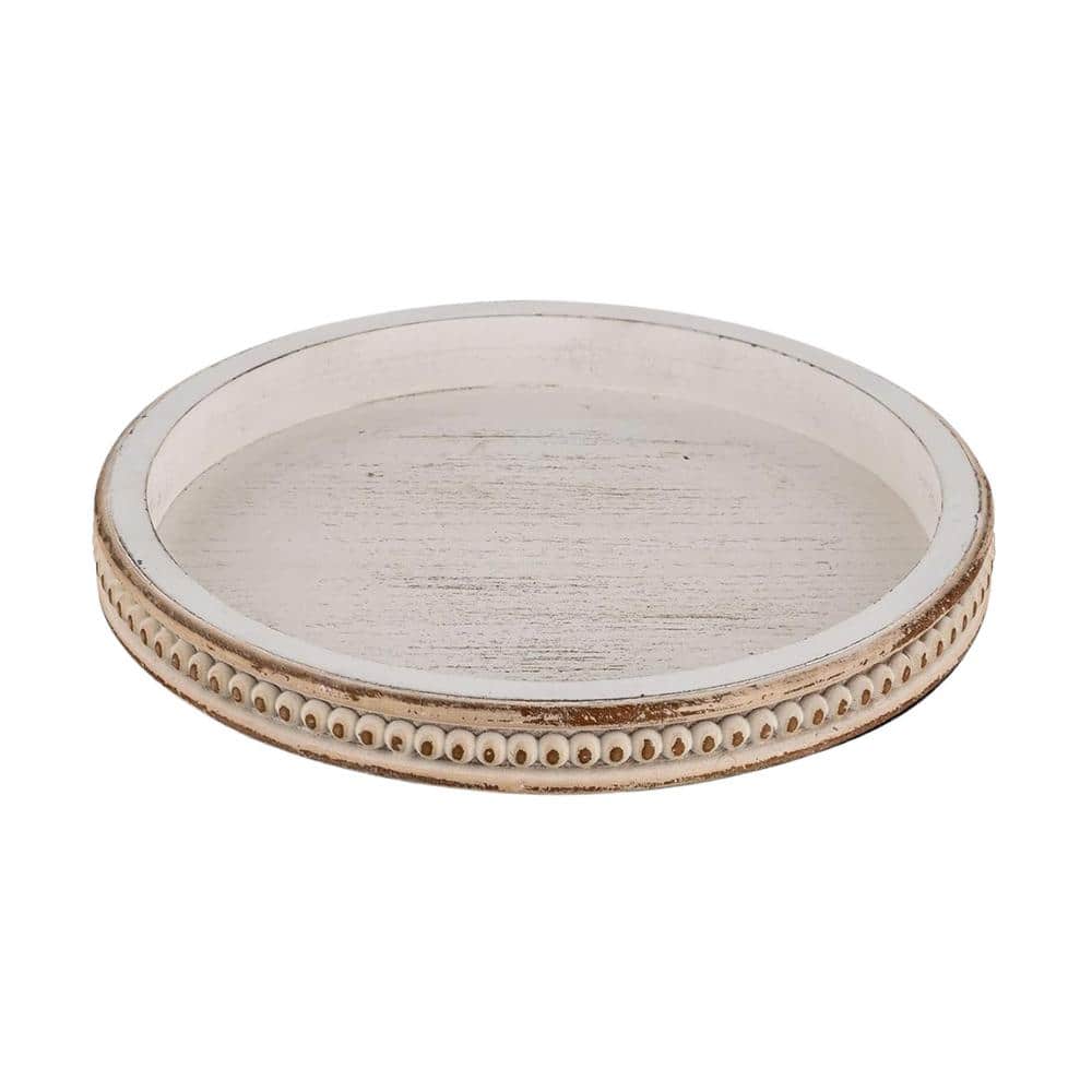 Afoxsos White Washed Bead Round Tray Decor for Coffee Table Rustic ...