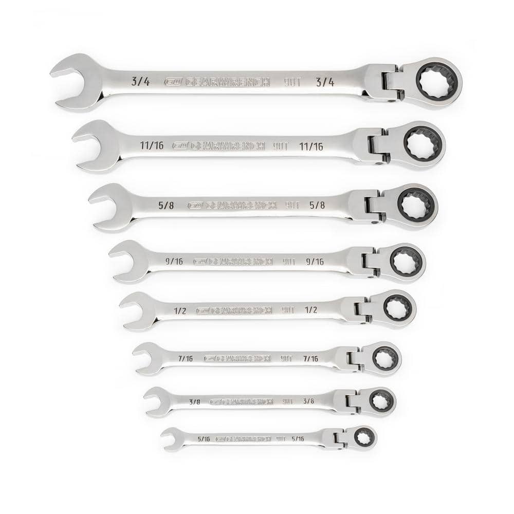 GEARWRENCH SAE Flex-Head 90-Tooth Combination Ratcheting Wrench Set (8 ...