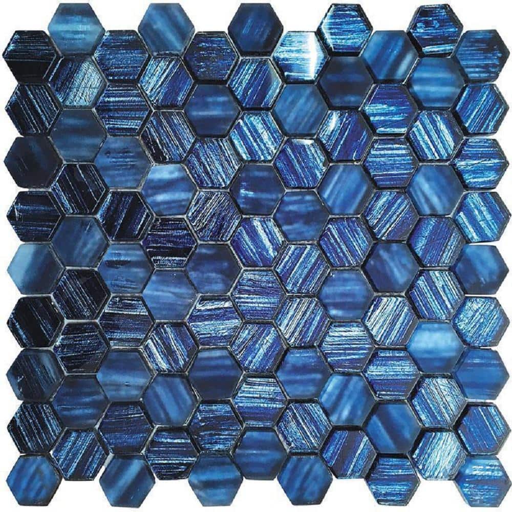 Apollo Tile Blue 11.3 in. x 11.3 in. Hexagon Polished and Matte ...