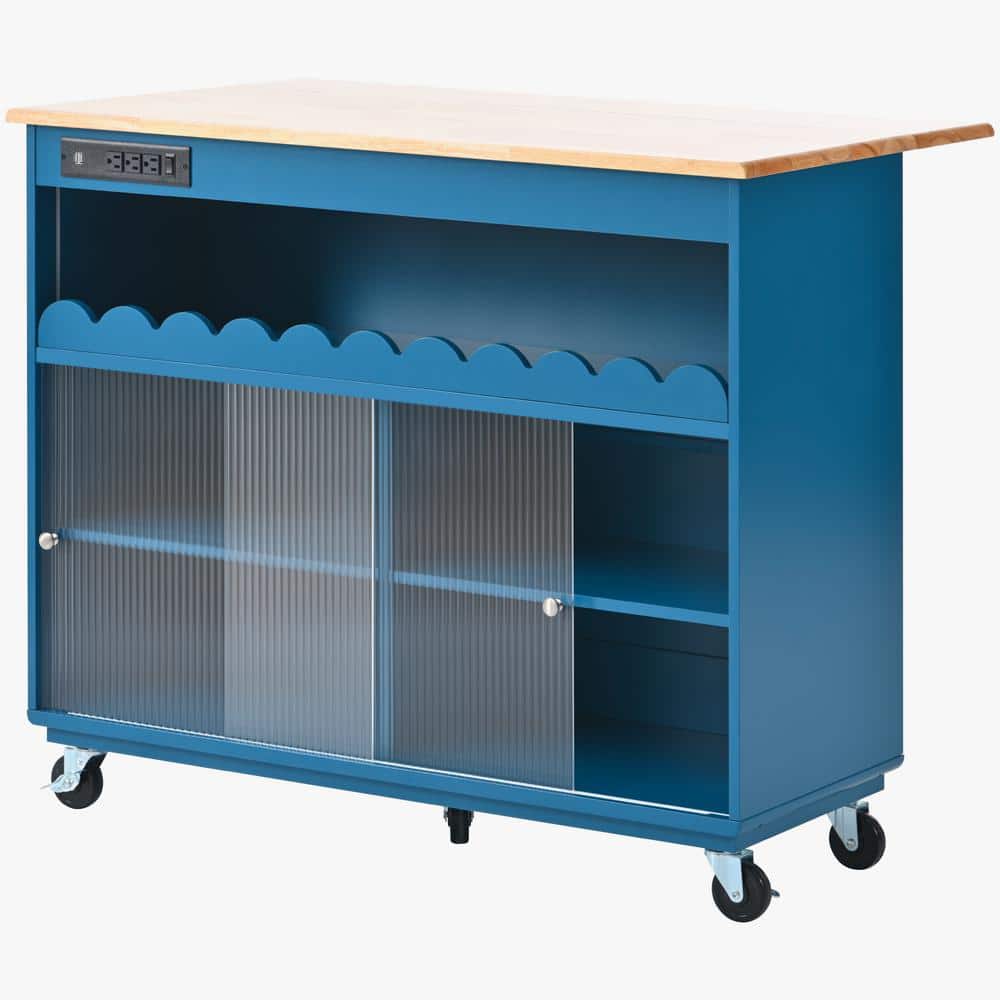 WarmieHomy Kitchen Island with Drop Leaf LED Light Kitchen Cart on ...