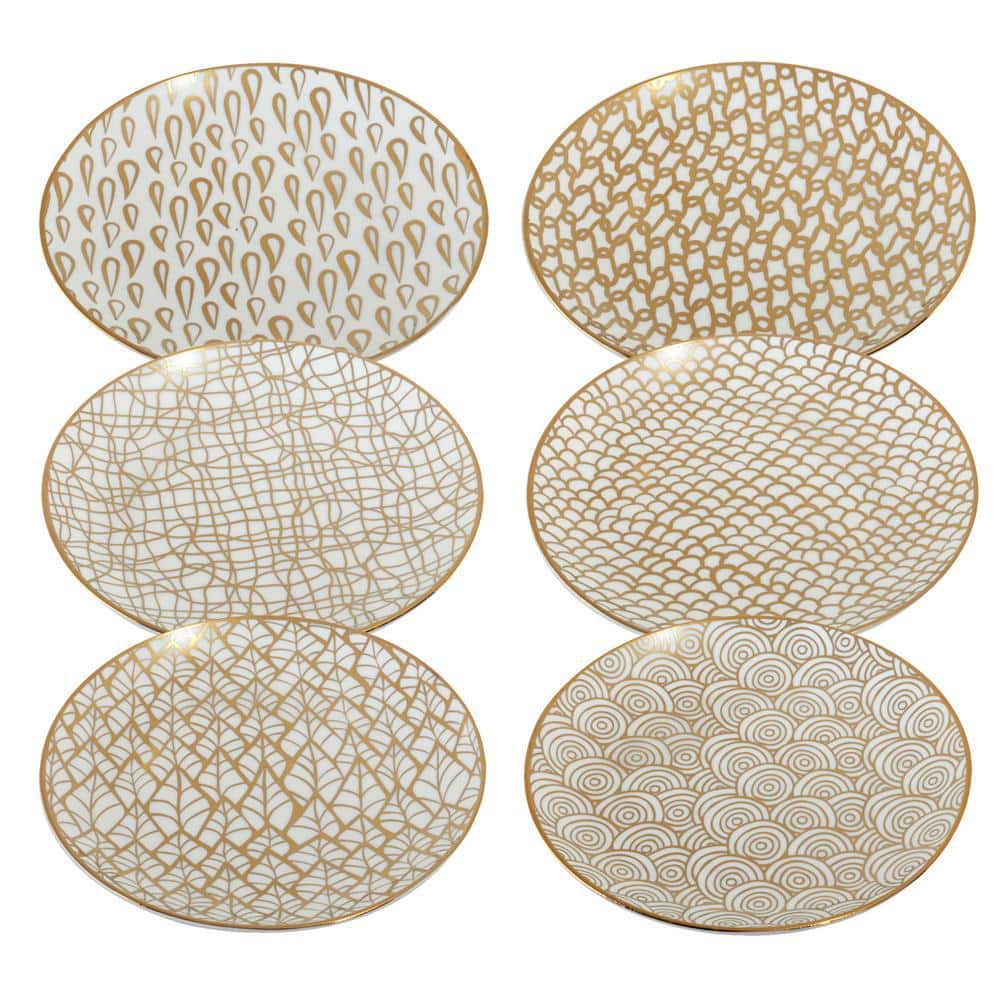 Certified International Mosaic Gold Plated Canape Plates (Set of 6 ...