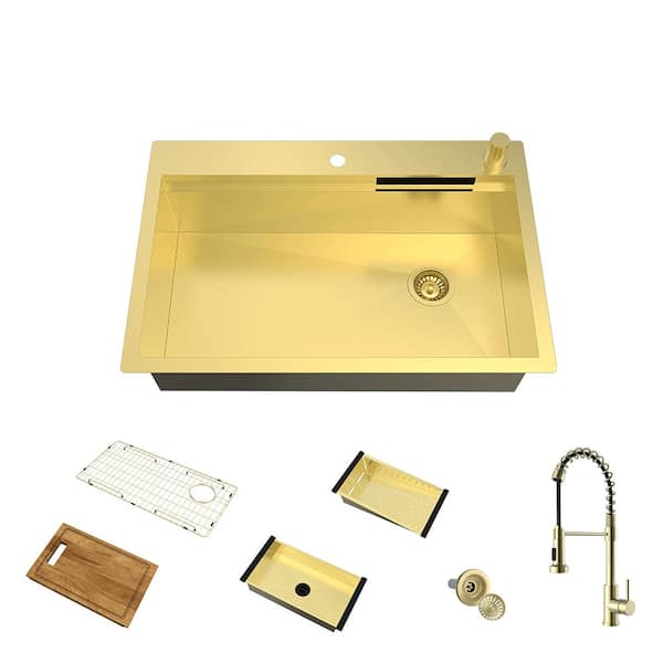 Have a question about Glacier Bay 33 in. Drop-In Single Bowl 18-Gauge Gold Stainless Steel ...