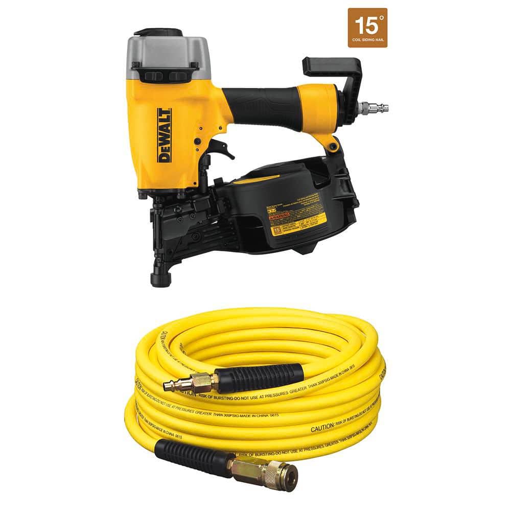 DEWALT Pneumatic 15° Coil Corded 2-1/2 in. Siding Nailer and 50 ft. x 1 ...