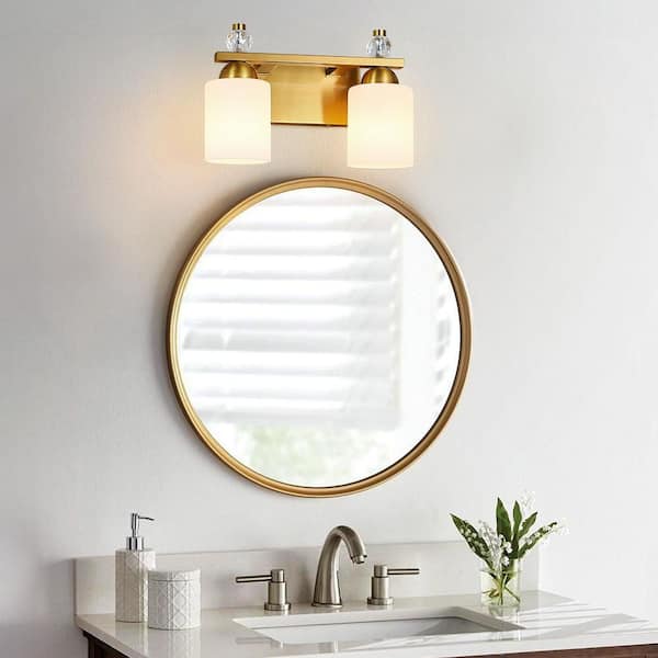 ZHLWIN Home Lighting 12.59 in. 2-Light White Glass Gold Metal Vanity ...