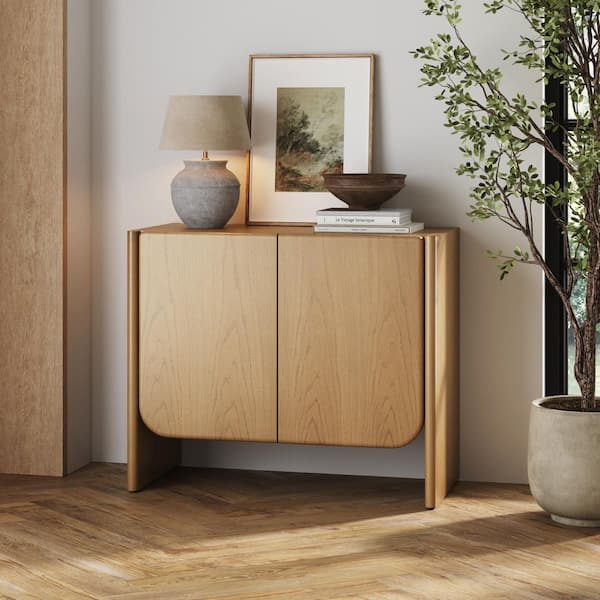 Nathan James Jacala Raw Oak 31.7 in. H Mid-Century Modern Rounded Wood ...