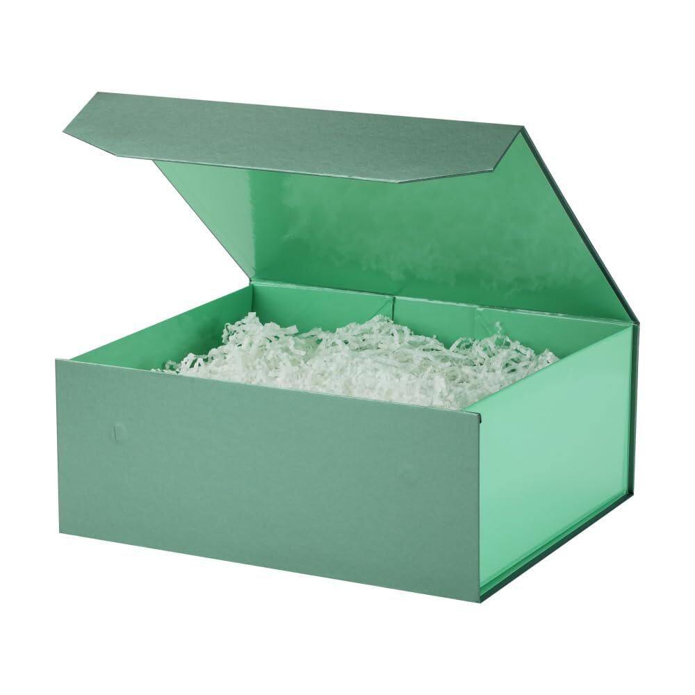 LIJSRBU Green 6 x 6 x 3 in. Magnetic Gift Box with Crinkle Paper, Small ...