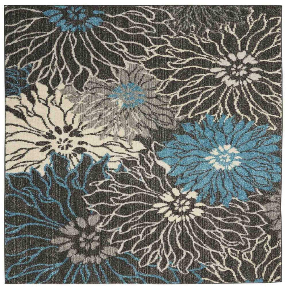 HomeRoots Charcoal/Blue 5 ft. x 7 ft. Polypropylene Rectangle Area Rug ...