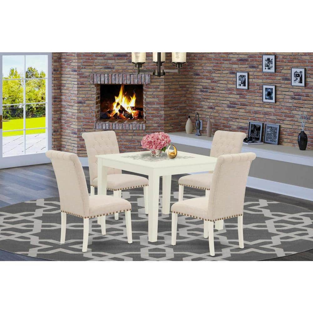 East West Furniture 5-Piece Linen White Finish Solid Wood Top - Square Dining Room Set - Seats 4 ...
