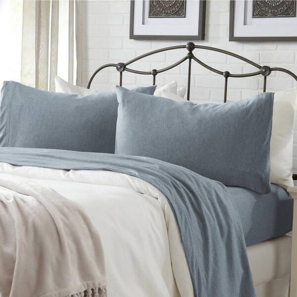 FRESHFOLDS Blue Ultra-Soft Cotton Heathered Melange Jersey Knit Sheet ...