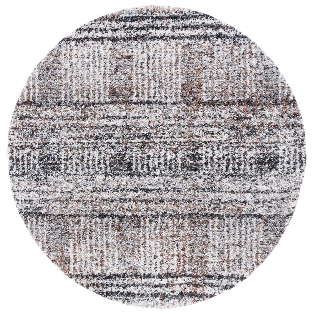 SAFAVIEH Jericho Shag 5 ft. x 5 ft. Black/Rust Abstract Striped Round ...