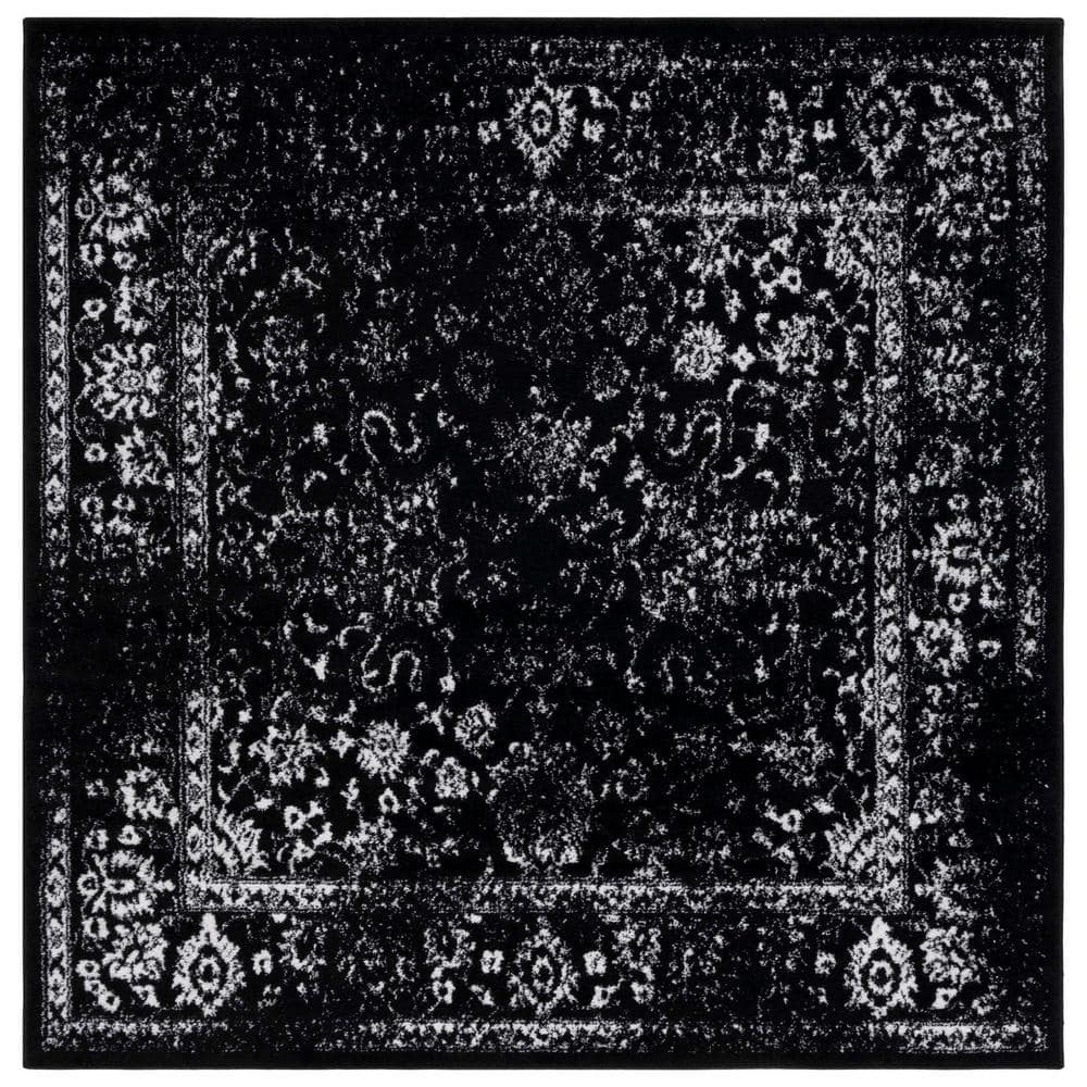 SAFAVIEH Adirondack Black/Ivory 8 ft. x 8 ft. Border Distressed Square ...