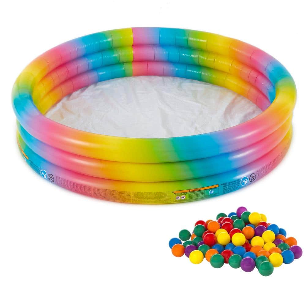 Intex 66 in. x 66 in. Round 15 in. Deep Rainbow Ombre Inflatable ...