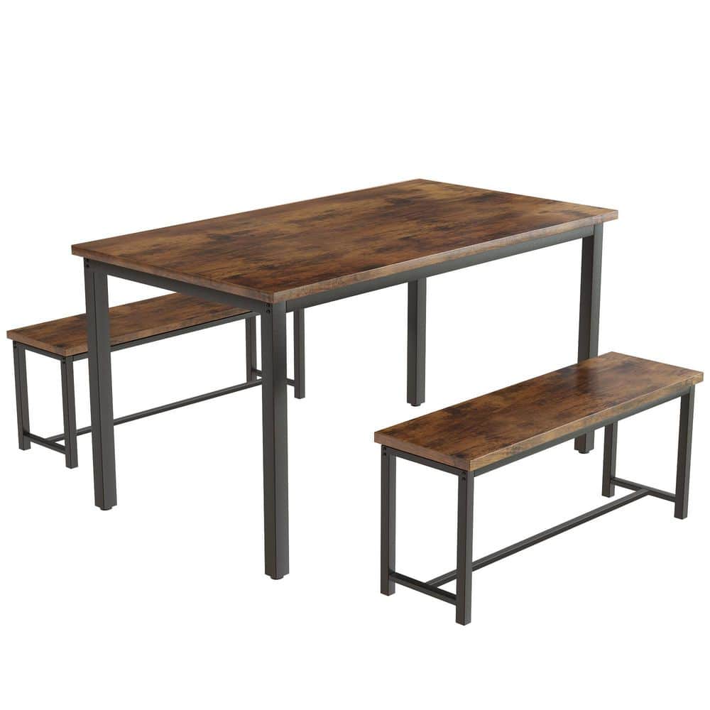 mieres Minimalist 3-Piece Rectangle Rustic Brown Wooden Top Dining ...