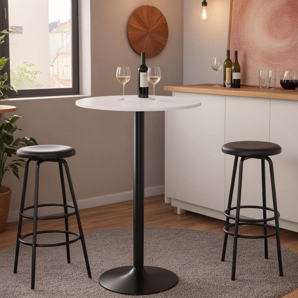 LACOO 2-Piece 39.5 in. H White Pedestal Round Bar Tables with Metal ...