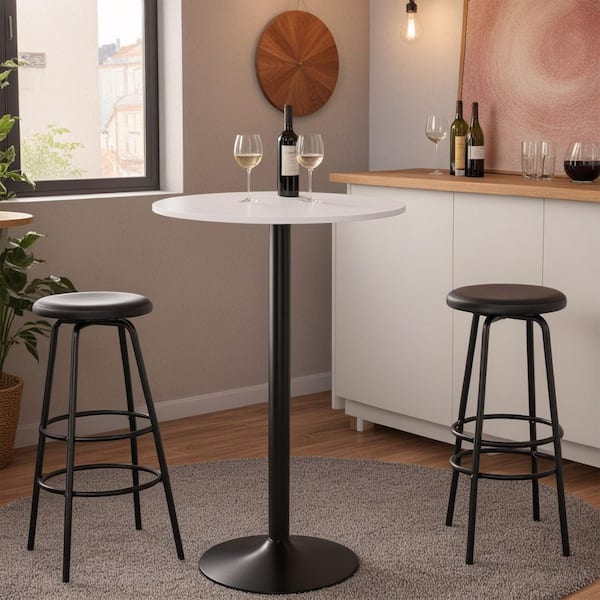 LACOO 2-Piece 39.5 in. H White Pedestal Round Bar Tables with Metal ...