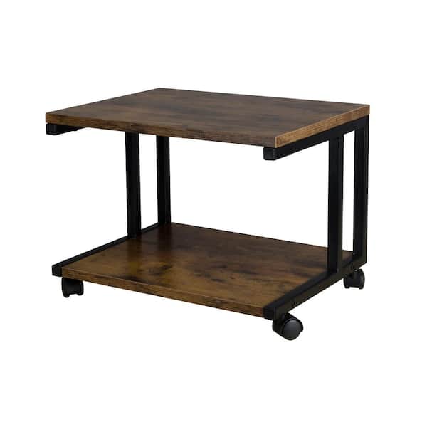 Kahomvis Rustic Brown Wood Mobile Printer Stand with 2-Tier Storage ...