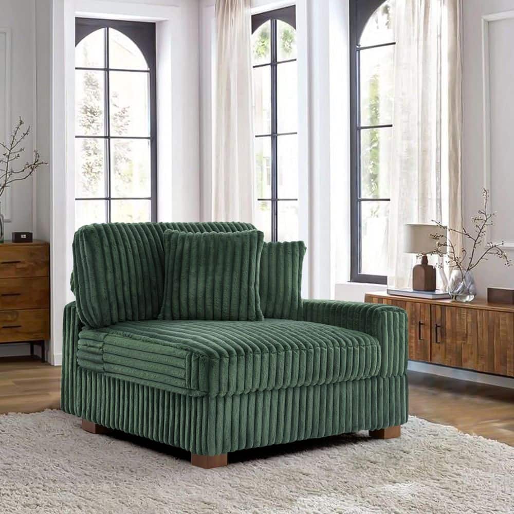 Uixe Modern Right Arm Facing Green Faux Rabbit Fur Polyester Sectional ...