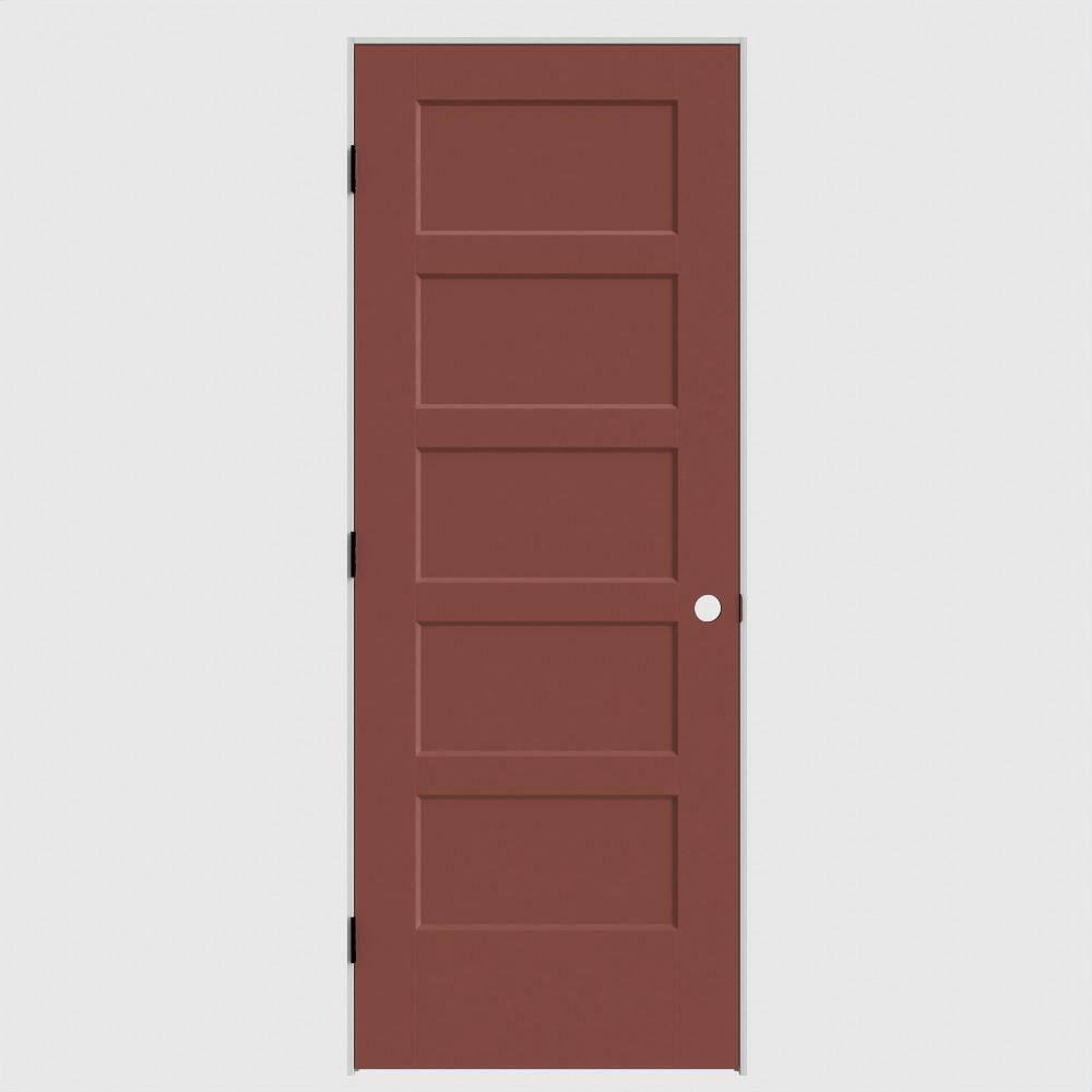 Masonite 30 in. x 80 in. 5-Panel Bayshore Right-Hand Solid Core Red ...