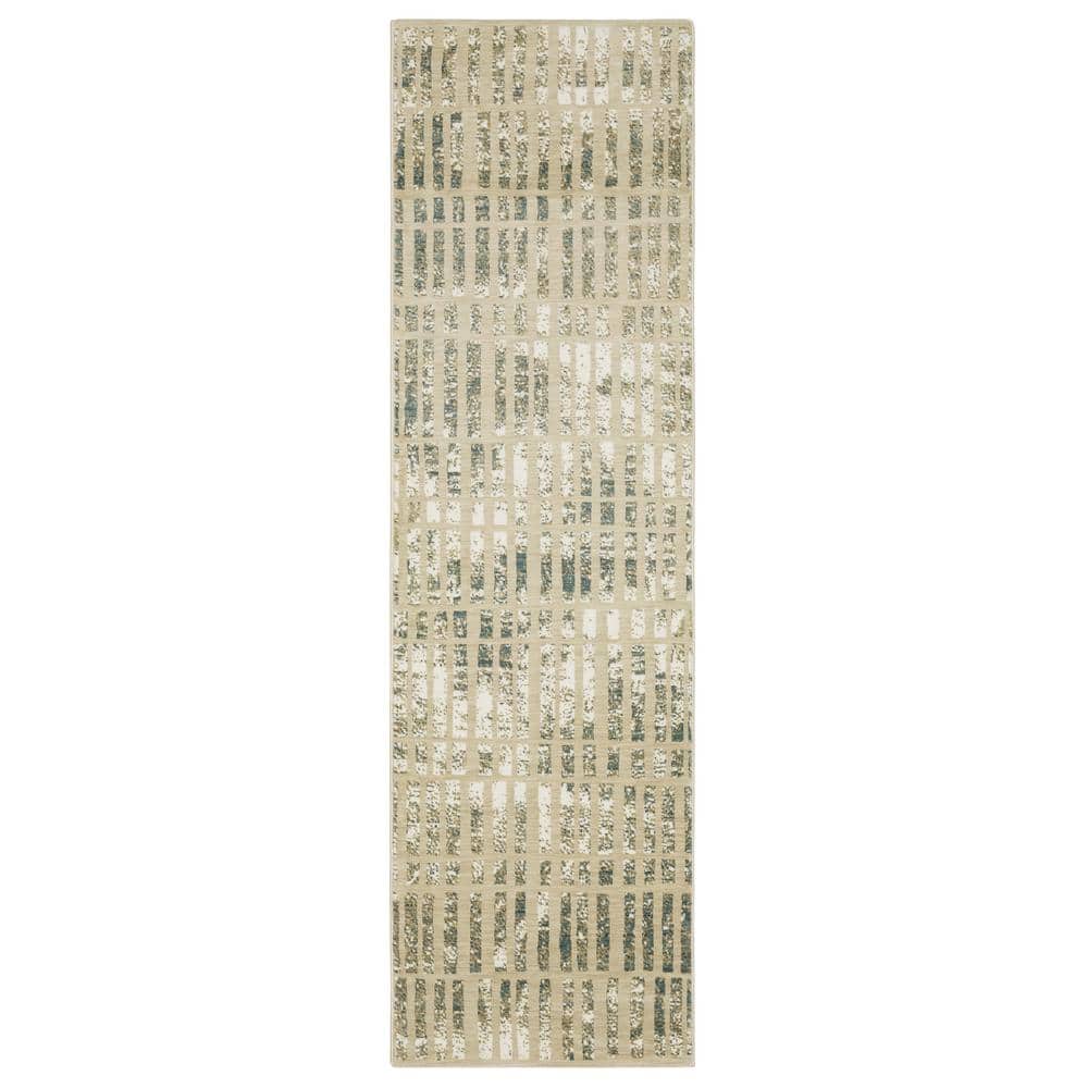AVERLEY HOME Ross Ivory/Blue 2 ft. x 8 ft. Geometric Distressed ...