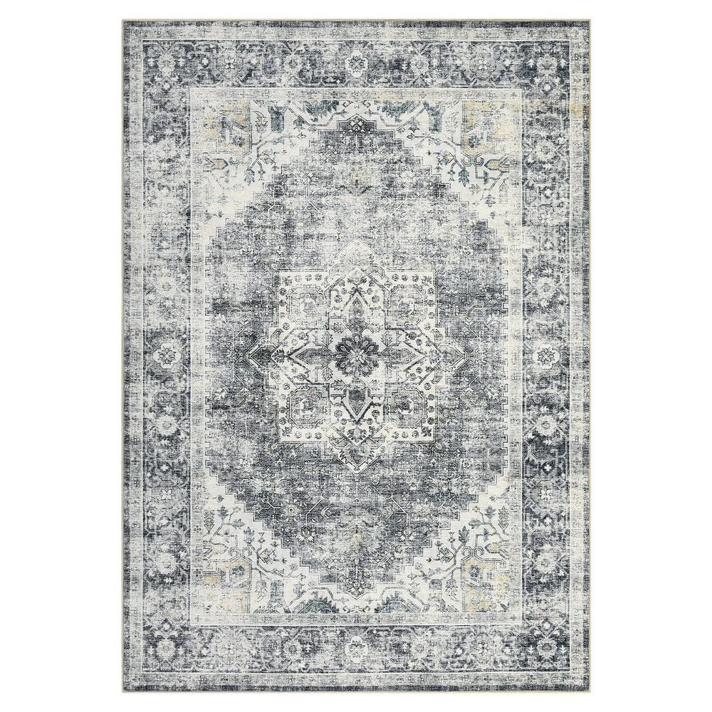 Garvee Gray 5x7 Vintage Persian Style Area Rug Faux Cashmere Polyester ...
