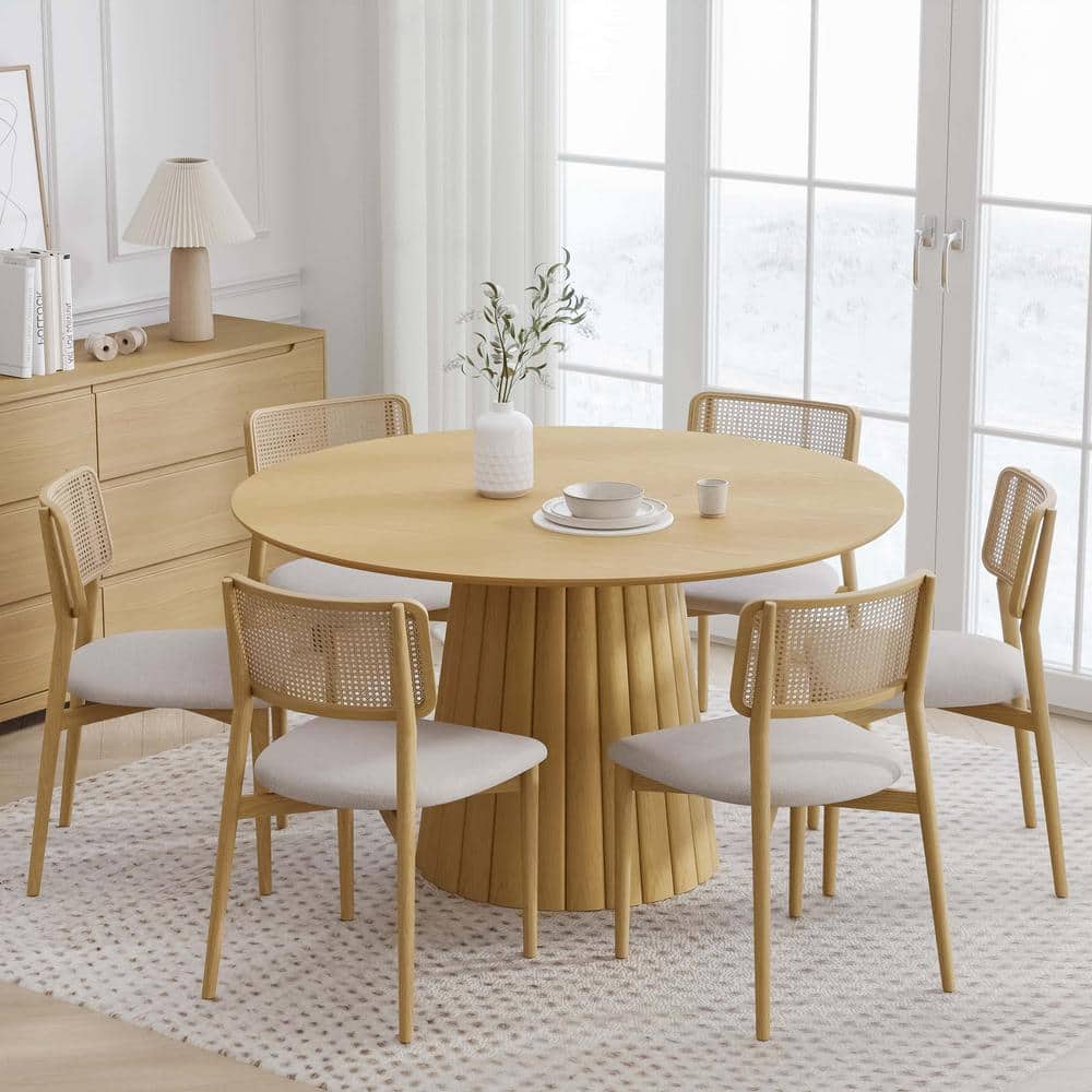 Dovelina 52 in. Natural Oak Wood Color Column Pedestal Round Kitchen ...