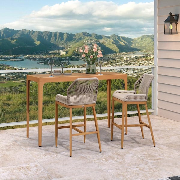 PURPLE LEAF Modern Aluminum Rectangle Bar Height Top Table and Wicker ...